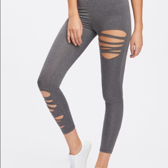 Pants & Jumpsuits | Sexy Grey Ripped Slashed Knit Leggings | Poshmark